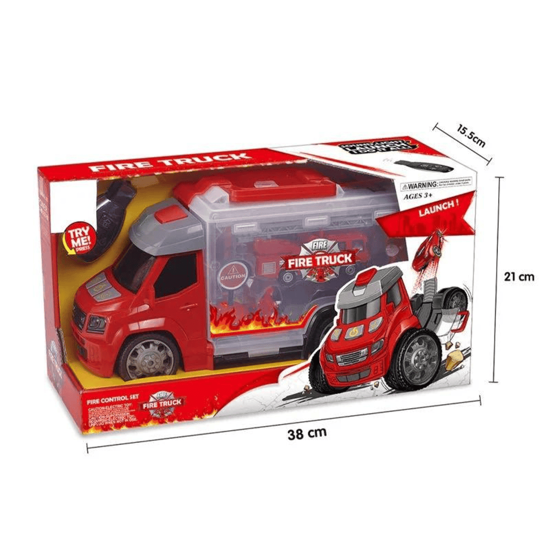 Toy. Fire Truck Transporter Trailer With Lights And Sounds
