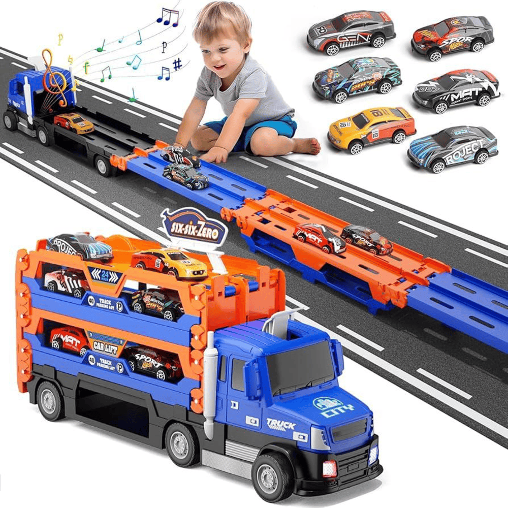 Toy. 2in1 Truck, 8 cars, racing track 140 cm, for shooting cars