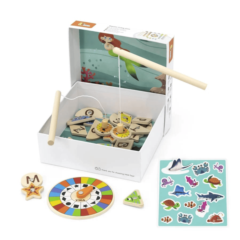 Toy. Wooden magnetic fishing game