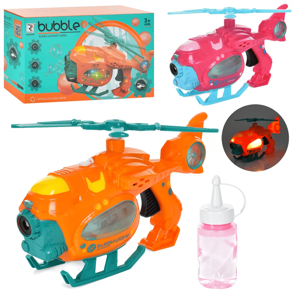 Toy. Bubble Blowing Toy, Propeller Rotating Sound Light Helicopter Shaped