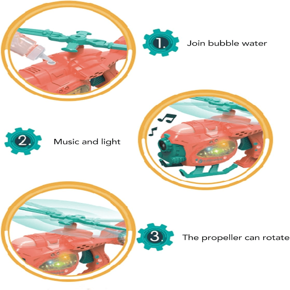 Toy. Bubble Blowing Toy, Propeller Rotating Sound Light Helicopter Shaped
