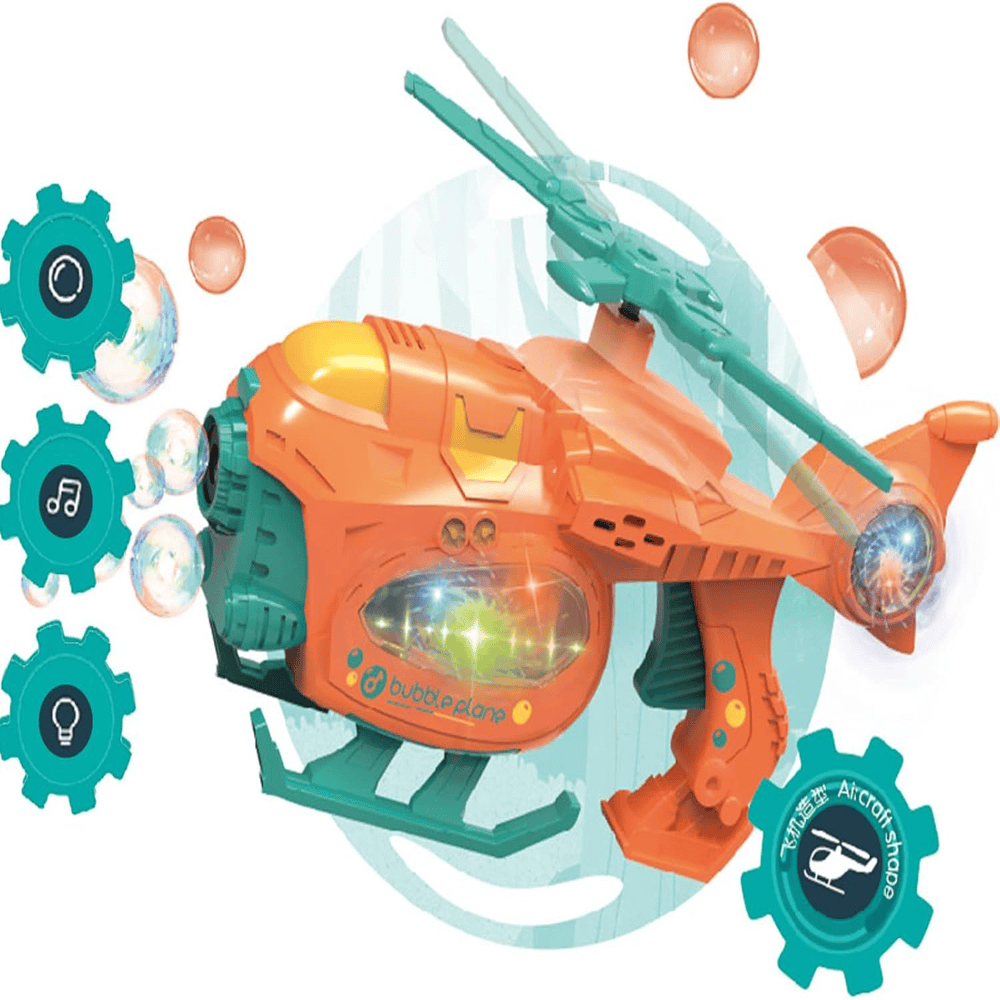 Toy. Bubble Blowing Toy, Propeller Rotating Sound Light Helicopter Shaped